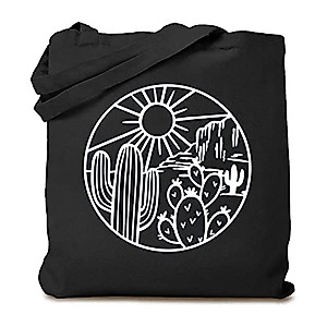 Cute Desert Cactus Canvas Tote Bag Desert Adventure Lover Reusable Shopping Bag for Women Funny Gift, 15.8 x 13.5 inches