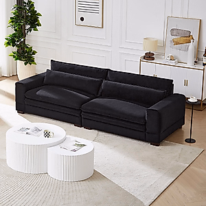 SCANORDIC 104.72" Modern Sofas Couches, Mid Century Modern Deep Seat Loveseat Sofas with Armrest Fit for Small Spaces, Dorm, Apart,Black