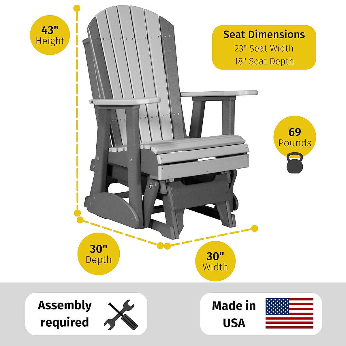 LuxCraft 2' Adirondack Glider Chair, Outdoor Glider Chair, Outdoor Glider Rocking Chair, Patio Glider Chair, Glider Chair Outdoor (Antique Mahogany)