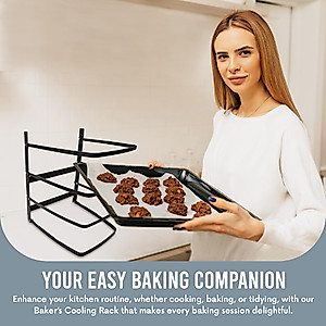 Linden Sweden Metal Baker’s Cooling Rack | Cooling Racks for Cooking and Baking | Storage for Craft and Baking Supplies | Collapsible Racks for Pizza Stones, Cookie Sheets, Baking Pans | 22”x 10”x 1”
