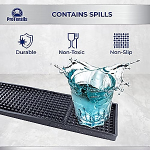 ProTensils Rail Bar Mat 23" x 3.25" Black Rubber Bar Mats, Bar Service Spill Mats for Counter-Top (2 Pack)