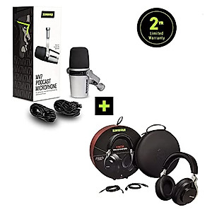 Shure MV7 USB/XLR Dynamic Microphone + AONIC 50 Wired/Wireless Noise Cancelling Headphones for Podcasting, Recording, Streaming & Gaming, Professional Quality Sound & Durability - Silver/Black