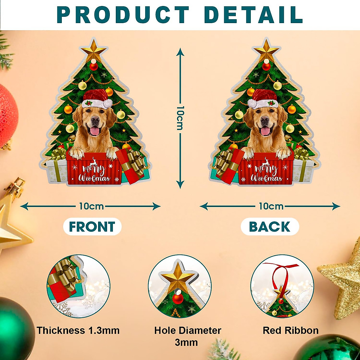 COUPLE FOX Golden Retriever Dog Ornaments Christmas Tree, Golden Retriever Aluminium Ornament, Christmas Decoration 2023 for Golden Lovers, Dog Mom, Dog Dad, Pet Lovers