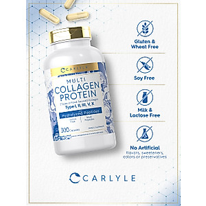 Carlyle Multi Collagen Protein Capsules 2000mg | 300 Count | Type I, II, III, V, X | Collagen Peptide Pills | Keto & Paleo Friendly, Gluten Free Supplement