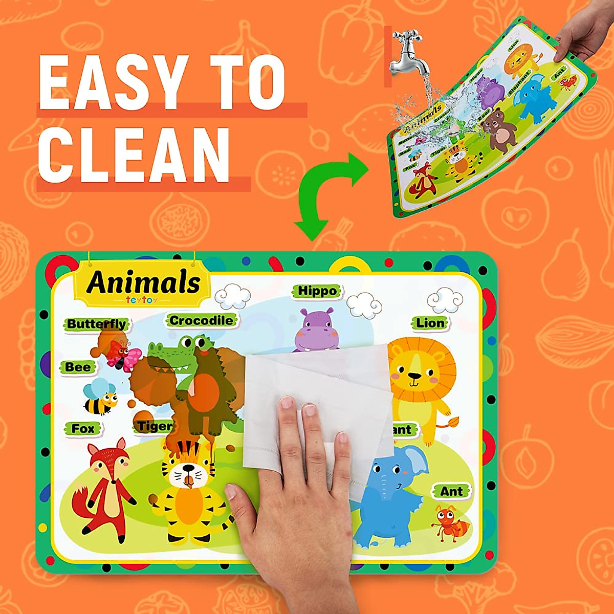 teytoy Kids Placemats Set of 5, Laminated Toddler Educational Learning Table Place Mats, Ball Weather Animal Fruit Vehicle, Children Montessori Eat Mat Non Slip Waterproof Heat Resistant