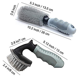 Linkhood 2-Pack Steel and Alloy Wheel Cleaning Brush, Rim Brush + Tire Brush Cleaner for Your Car, Motorcycle or Bicycle Tire Brush Washing Tool