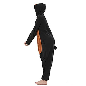 Unisex Adult Bear Costume Pajamas, Animal Costume Halloween Sherpa Women's Cosplay Christmas One Piece Costume Black Bear XL