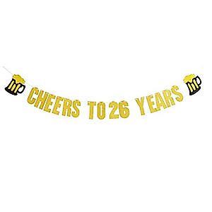 Cheers 26 Birthday Decorations,God Glitter 26 Birthday and 26 Anniversary Party Decorations,Cheers to 26 Years Bunting Banner.