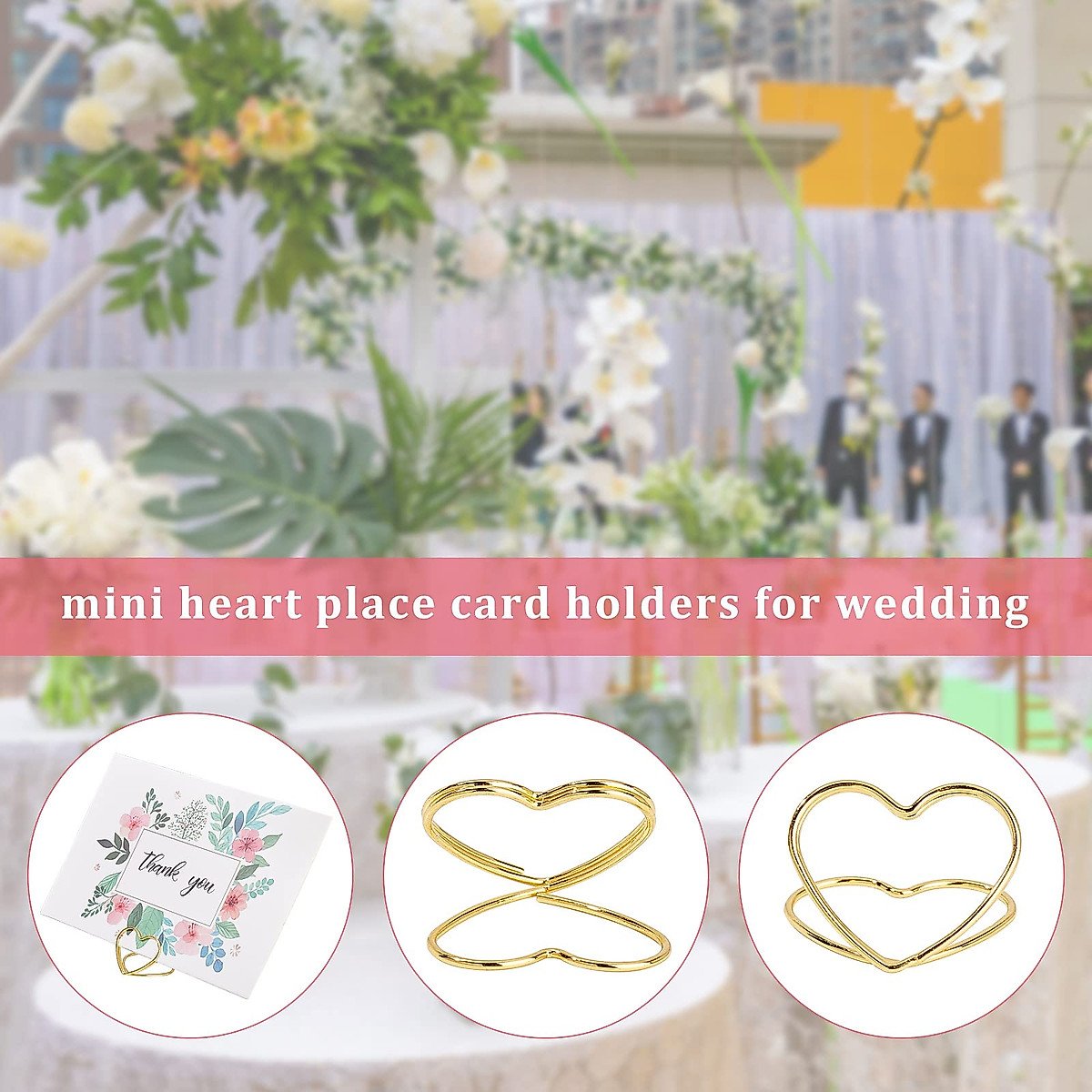 CRASPIRE Place Card Holders 20pcs Gold Heart Shape Table Card Holders Wedding Table Number Holders Photo Holder Pictures Stand Clips for Place Cards Weddings Anniversary Party Valentine's Day Gift