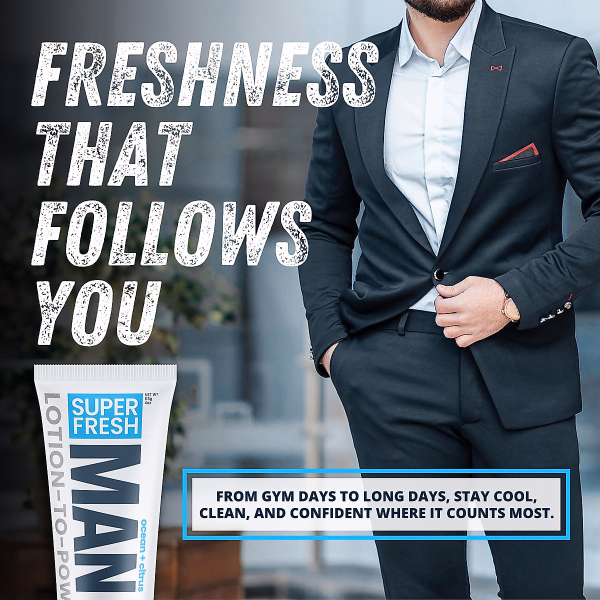 Super Fresh Man Parts Ball Deodorant For Men - 2-in-1 Deodorant & Powder Lotion that Deodorizes and Stops Sticky, Itchy, Smelly Man Parts - Aluminum Free, No Talc, No Parabens - Dermatologist Tested - Made in USA - 4 fl oz Tube