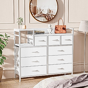 GAOMON Dresser TV Stand with Power Outlet, Bedroom Dresser with 9 Drawers, Chest of Drawers for Living Room, Hallway(White)