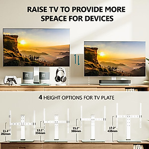FITUEYES Universal TV Stand White for 27-55 Inch TV - Table Top TV Stand Mount with Glass Base, Pedestal TV Mount Stand for Bedroom, Living Room, Height Adjustable, Holds 88lbs