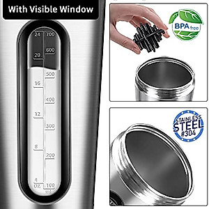 Jeedoo Protein Shaker Bottle, 28oz Shaker Bottles for Protein Mixes and Pre Workout, Visible Window, Stainless Steel Shaker Bottle Leak Proof (silver)