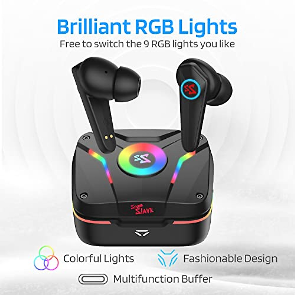 LTC SS-503 TWS Wireless Earbuds, Bluetooth 5.1 in-Ear Earphones with Wireless Charging Case IPX4 Waterproof, Built-in Mic RGB Stereo Headphones for Sport, Gaming, Black