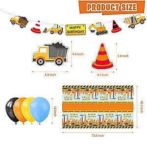 Mpanwen Construction Birthday Party Supplies, 136 Pcs Dump Truck Party Decorations for Boys Baby - Backdrop, Banner, Toppers, Balloons, Cupcakes Wrappers, Party Traffic Signs, Tablecloth