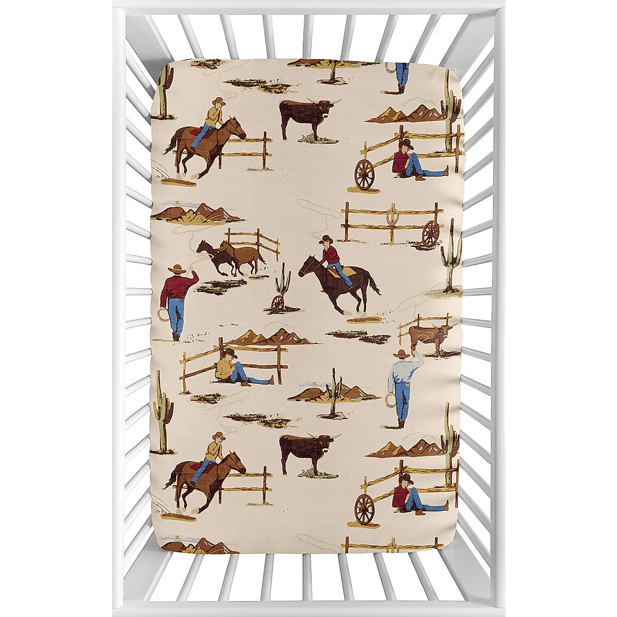 Sweet Jojo Designs Cowboy Western Baby Boy Fitted Mini Portable Crib Sheet for Wild West Collection - for Mini Crib or Pack and Play ONLY