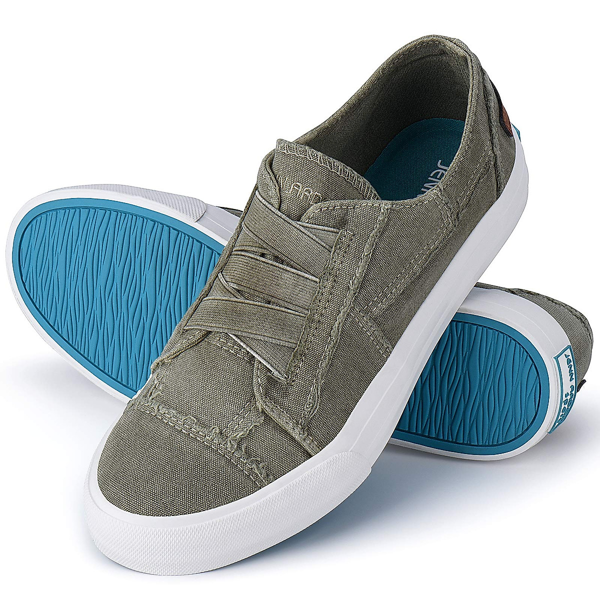 JENN ARDOR Women's Stylish Slip On Sneakers No Laces Elastic Low Top Canvas Sneakers Trendy Flats Comfortable Casual Walking Shoes