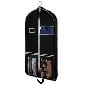Zilink Garment Bag Suit Bags for Travel 43" with Mesh Pockets Breathable Dress Suit Cover for Storage with PVC Card Holder, Black