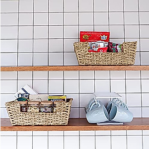 Seagrass Wicker Storage Baskets with Handles 13.8” x 11” x 5.5”, 2-Pack, Large Storage Baskets for Shelf Organizing, Rectangular Pantry Organizer Basket Bins, Chi An Home Woven Baskets for Storage…
