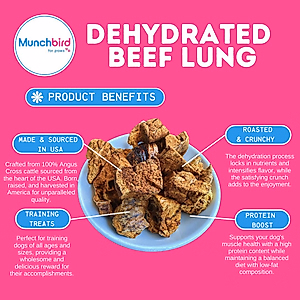 Munchbird Dehydrated Beef Lung Dog Treats (Premium Angus Beef), Dog Training Treats, Excellent Alternative to Freeze Dried Beef Liver Dog Treats for Maximum Crunch and Flavor, Made and Sourced in USA