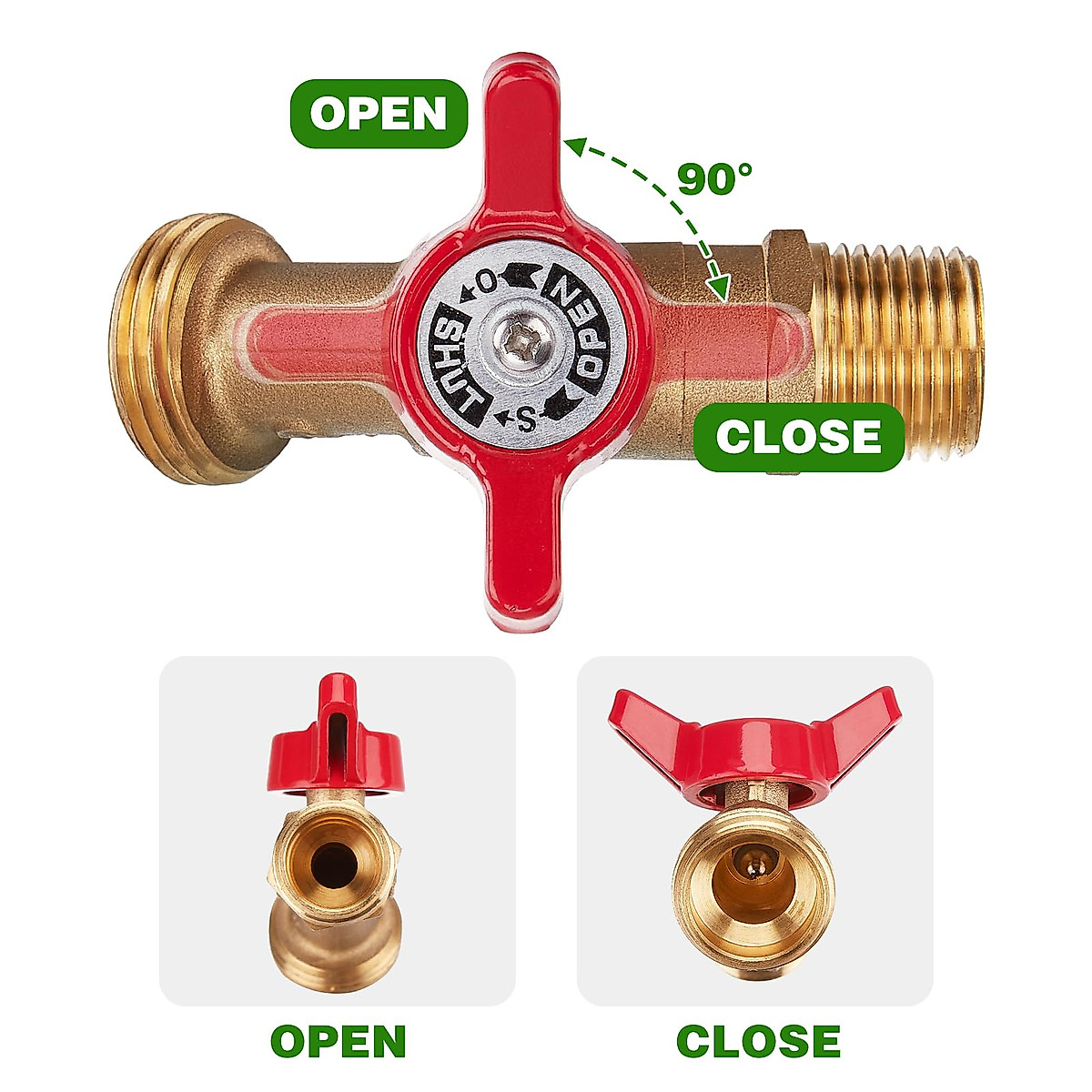 WADEO IBC Tote Adapter, 2.44" Fine Thread Adapter for 275-330 Gallon IBC Tote Tank, Brass Water Shut-Off Valve Faucet (1/2" Male NPT Inlet ×3/4" GHT Outlet) - with Garden Hose Quick Connector, White