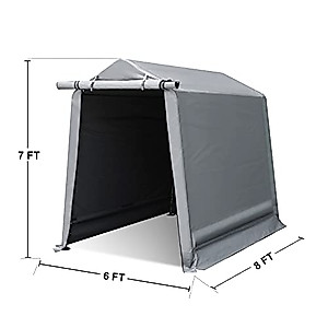 Portable Shed, 6 X 8 ft Storage Shed, Portable Garage Suitable for Storing Motorcycles Bicycles & Garden Tools, Waterproof and UV Protection Carport with Rolled up Zipper Door, Gray