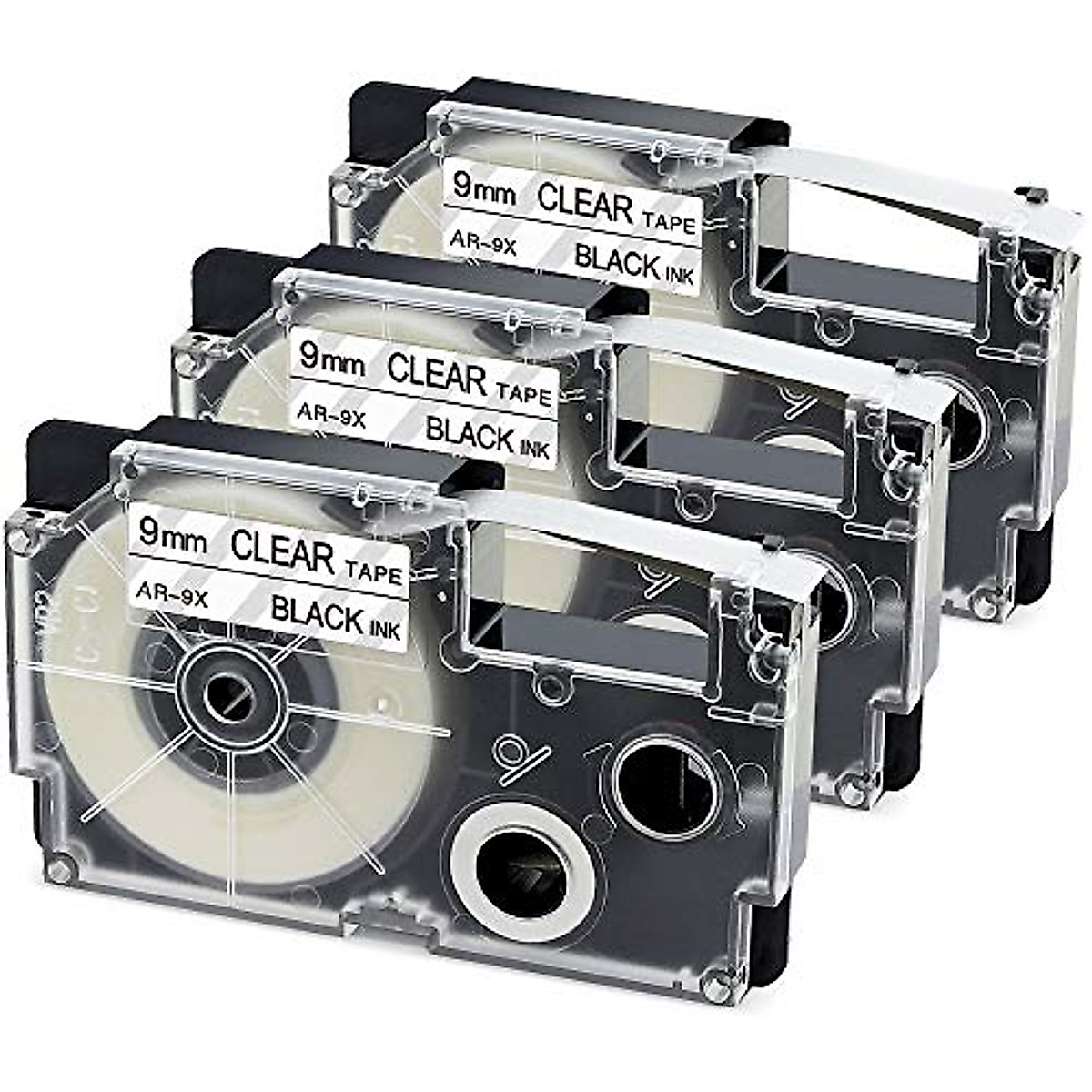 Aonomi XR-9X2S XR-9X Label Tape Replacement for Casio 3/8" 9mm Black on Clear Labeling Tape for Casio KL-120 KL-60 KL60SR KL100 KL750 KL780 KL7000 KL7200 Label Maker, 3-Pack