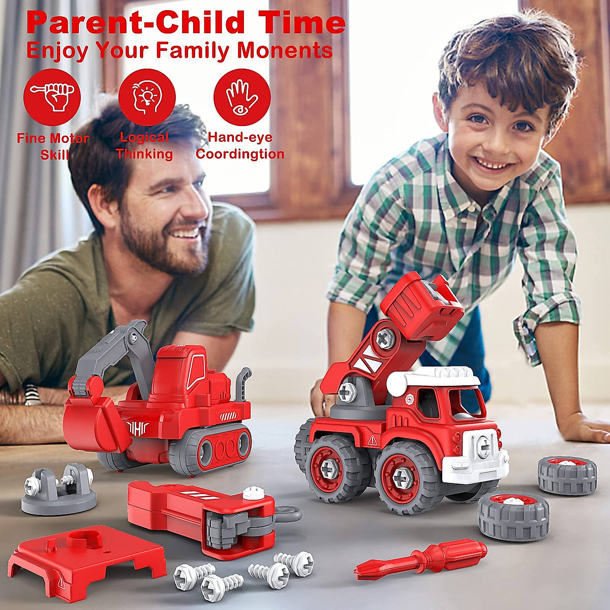 TOYABI Toys for 4-8 Year Olds 5-in-1 Fire Truck Transforming Robot Set - Take Apart Robot Firetruck STEM Toy for Boys and Girls - Ideal Christmas or Birthday Gift for Kids Ages 4 and Up