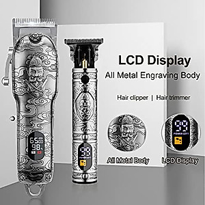 Soonsell Hair Clippers for Men T-Blade Trimmer Set,Barber Clippers,Clippers for Hair Cutting,Hair Cutting Kit,Cordless Clippers,Blade Close Cutting Beard Trimmer,LCD Display(Silver