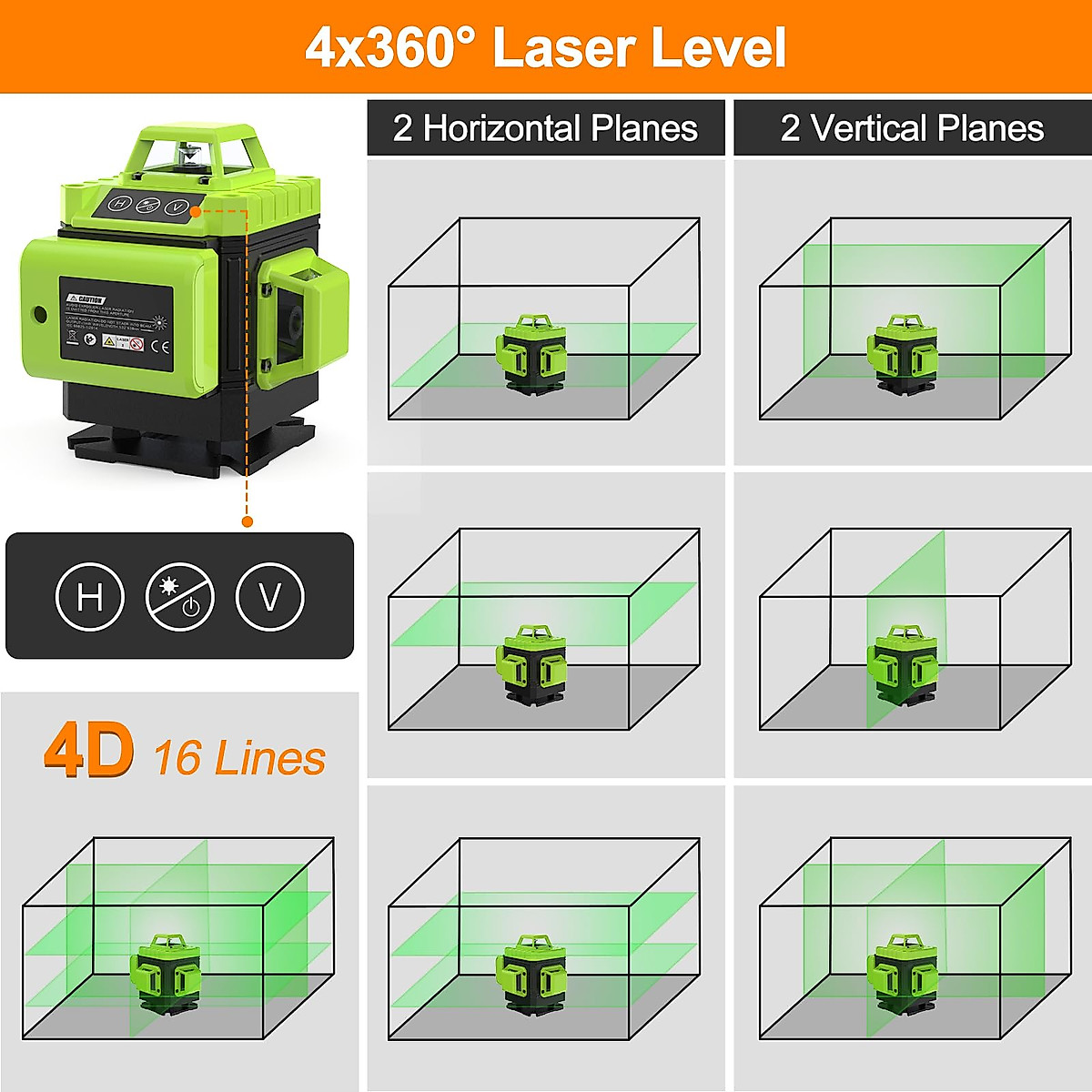 IMAYCC Laser Level, 4x360° Self Leveling Laser Level, 4D Cross Line Laser with Remote Control, Anti-fall Box, Multiple Stands, Rechargeable Batteries for Construction and Decoration