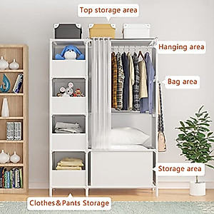 MOYIPIN Portable Wardrobe Storage Closet, Clothes Storage Cabinet with Curtain,40.55 x 16.73 x 65.35Inches, for Living Room, Bedroom, Clothes Room, White