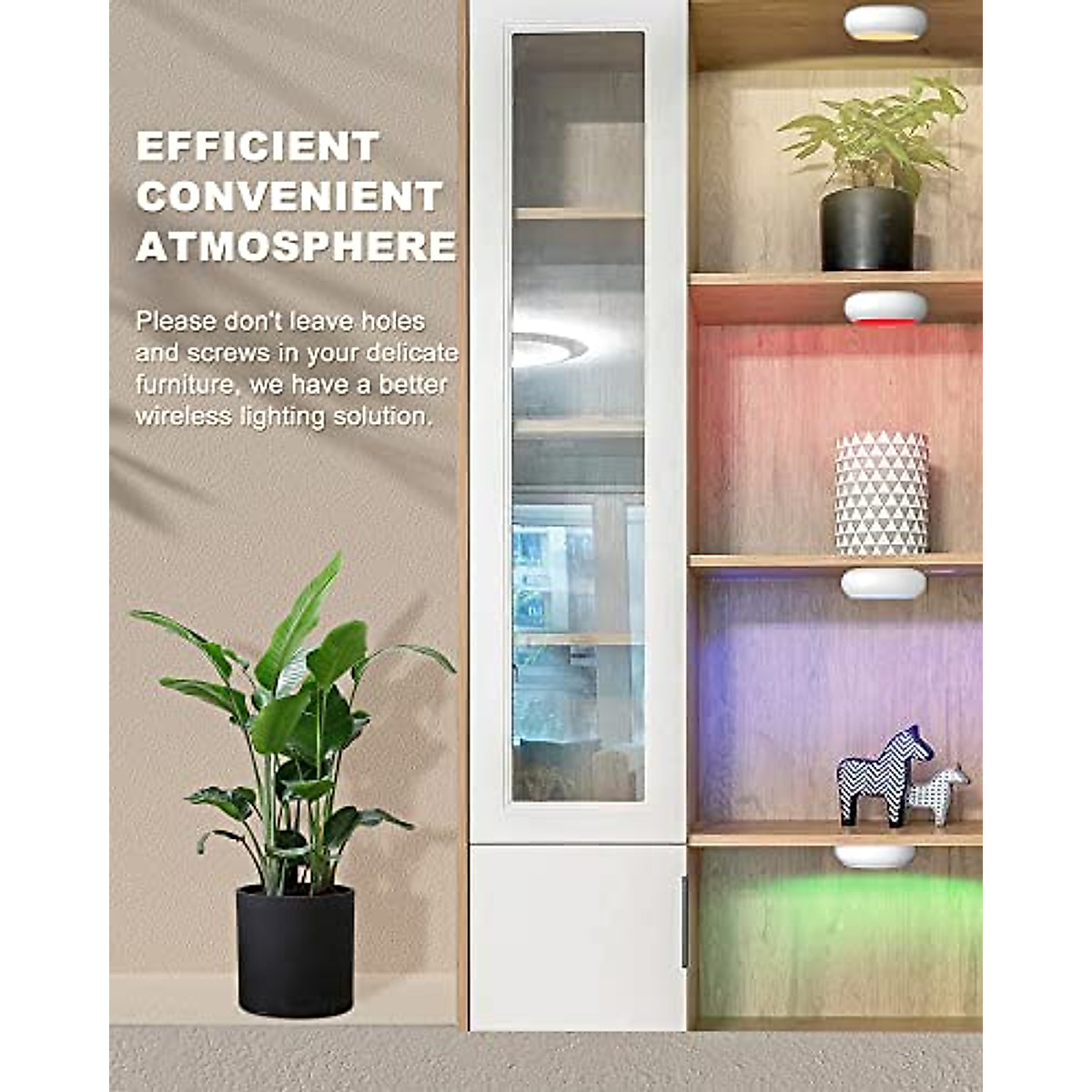 GANA Puck Lights with Remote, Wireless RGBW LED Under Cabinet Lights, 700mAh USB-C Rechargeable Battery Operated Tap Lights, Timed Off, 7 Colors & 3 Modes Dimmable for Closet Bedroom Stairs (1Pack)