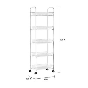 5-Tiered Narrow Rolling Storage Shelves - Mobile Space Saving Utility Organizer Cart for Kitchen, Bathroom, Laundry, Garage or Office by Lavish Home