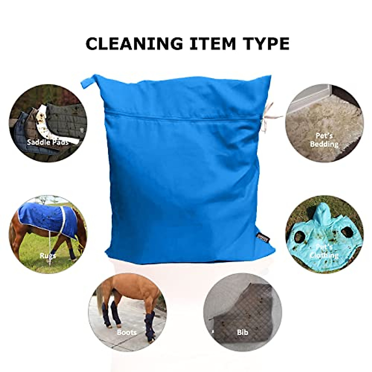 Harrison Howard Pet Washing Bag Dog Cat Horse Hair Laundry Bag for Rug Sheet Boots Pets Laundry Helper Jumbo 48L 78cm x 70cm True Blue