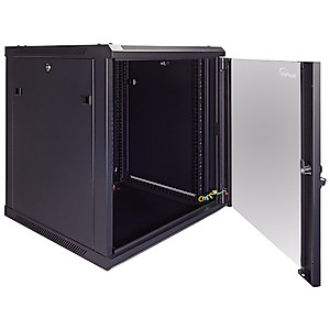 NavePoint 12U Server Cabinet Wall Mount Rack Enclosure Includes 2 Fans, Locking Glass Door, Removable Side Panels – 12U Network Cabinet 23.6” Deep, 19 Inch Server Rack for IT and A/V Equipment