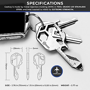 Geekey Multi-tool | Original Key Shaped Pocket Tool | Stainless Steel Keychain Utility Gadget | 16+ Tools | TSA Safe Multitool | Gift for Men, Women, Valentine's, Groomsmen, Birthday, Father