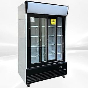 Commercial Refrigerator Glass 2-Door Sliding Door Merchandiser Display Cooler Beverage Fridge Drink cooler NSF Certified, 48 inches width, capacity 40 cuft 110V, Restaurant Kitchen Cafe LCG-1000BFS