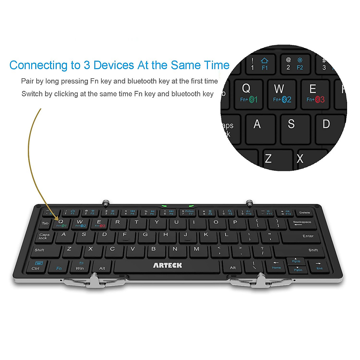 Arteck Folding Bluetooth Keyboard, Portable Mini Foldable Wireless Keyboard for iOS iPad 10.2-inch, Pro, Air, 9.7-inch, Mini, Android, MacOS, Windows Tablets Smartphone Built in Rechargeable Battery