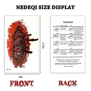 25 Sheets Halloween Zombie Temporary Tattoos, NEDEQI Plus-Size Scar Fake Blood Tattoos Waterproof Realistic Stitches Wound Temp Sticker for Zombie Makeup Chucky SFX Cosume Prank Cosplay Kids Men Women
