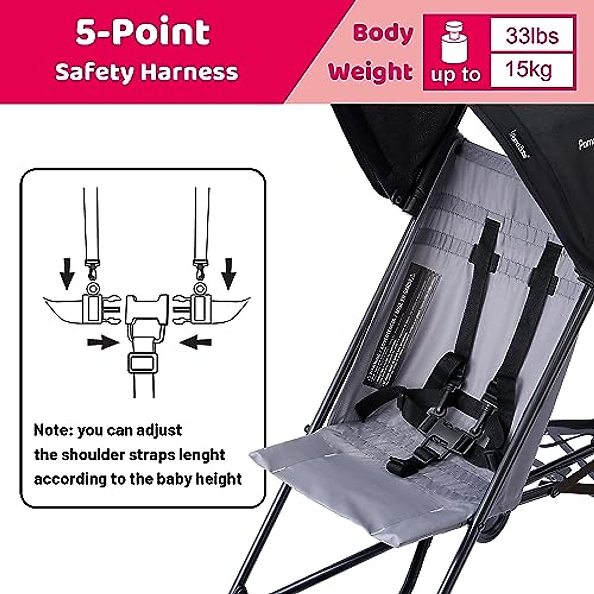 Pamo Babe Umbrella Stroller, Lightweight Travel Stroller for Toddlers 1-3 Summer Stroller, Compact Foldable Baby Strollers for Newborns and Up to 33 lbs(Black)