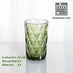 Bandesun Thick Glassware Drinking Glass set of 6 Diamond Kitchen Glasses Tumbler Cup（12 OZ），for Water，Cocktail，Milk，Juice and Beverage.