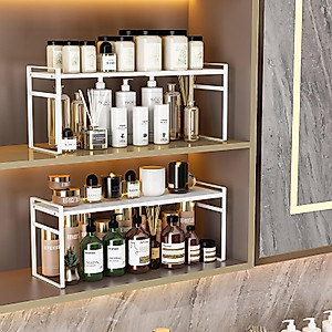 WOCHUANGSI 1pcs Medicine Cabinet Organizer Stretchable Storage Box For Bathroom Stackable Mirror Cabinets Vanity Small Narrow Shelf Slim Trays Holder (White, Normal)