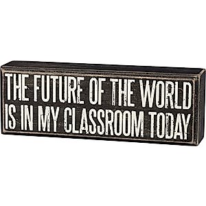 Primitives by Kathy Box Sign-Future of The World, 8x2.75 inches, Black, White