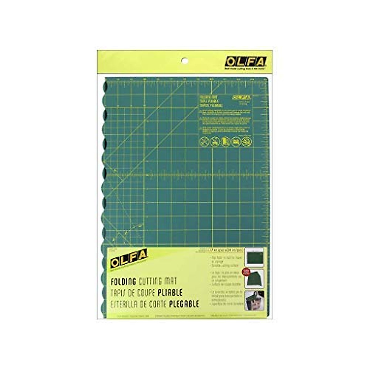 OLFA 17" x 24" Folding Cutting Mat (FCM-17x24) - Self Healing 17x24 Inch Foldable Rotary Mat with Grid for Quilting, Sewing, Fabric & Crafts, Use with Rotary Cutters & Fixed Blade Knives (Green)