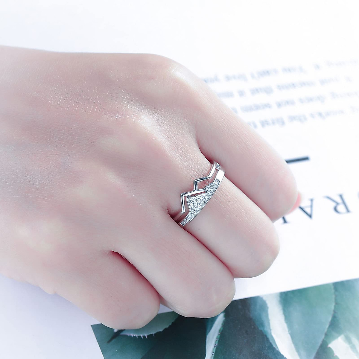 FUNYCHEN Mountain Ring for Women Sterling Silver Faith Moves Moutains Rings Statement Wave Ring Dainty Keep Climbing Ring Inspirational Gifts to My Daughter US Size 5-10 (silver, 8)