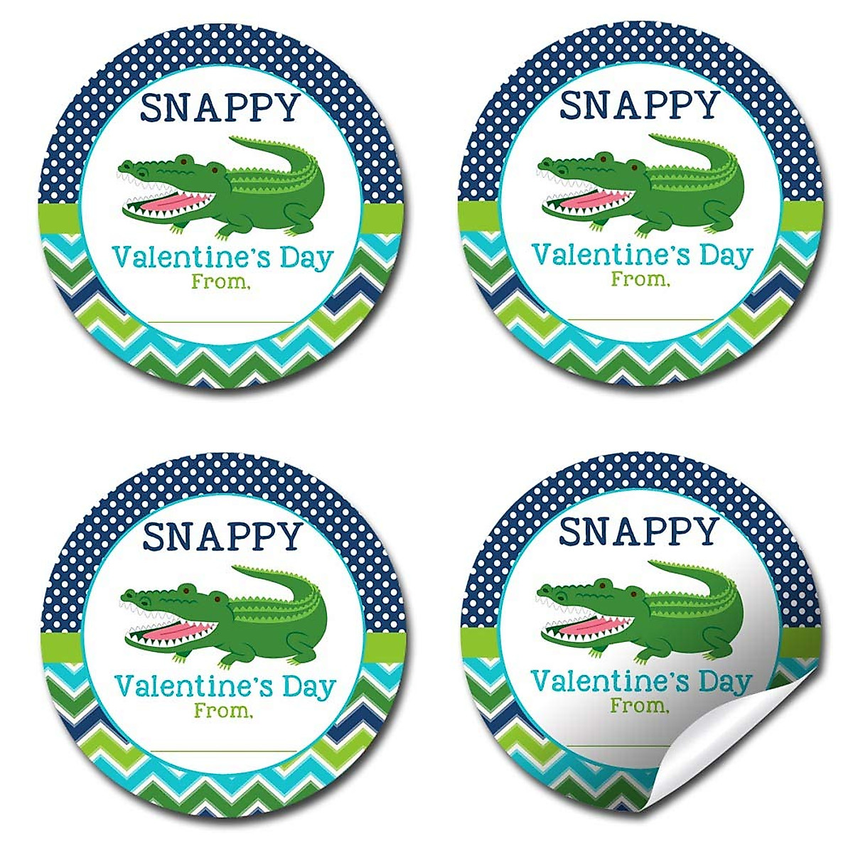 Snappy Alligator Valentine Party Favor Sticker Labels for Boys, 40 2" Party Circle Stickers by AmandaCreation, Great for Classroom Valentines, Envelope Seals, Gifts & Treats