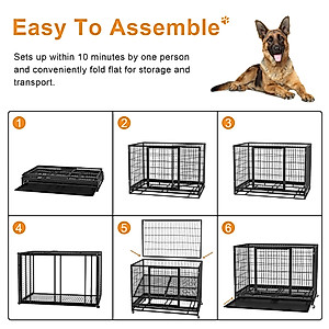 BOLDBONE 48/42/38 inch Heavy Duty Indestructible and Escape-Proof Dog Crate Cage Kennel for Large Dogs, High Anxiety Dog Crate with Removable Crate Trays, Wheels and Double Door, Extra Large XL XXL