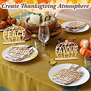 Vicenpal 9 Pcs Thanksgiving Wood Cutout Cards Sign Place Setting Thankful Grateful Gather Gratitude Love Peace Signs Rustic Letter with Holder Base for Table Decoration(Twigs)