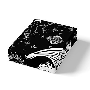 White Black Dragon Bed Sheets Queen Size,Sun Moon Stars Galaxy Bedding Set 4Pcs,Western Magical Animals Fitted Sheet for Kids Boys Men Teens Room Decor,Boho Gothic Top Flat Sheet,2 Pillowcases