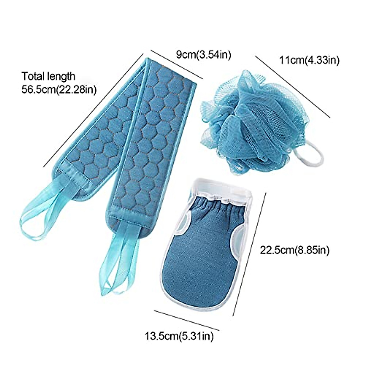 HEIMEABI Exfoliating Back for Shower,Bath Shower Set, 3pcs in A Pack,Deep Clean and Skin Car Must Haves for Teen Girls (C, One Size)